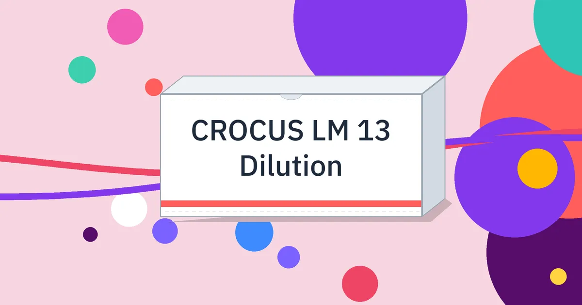 Symbolbild: Packung mit der Aufschrift CROCUS LM 13 Dilution (PZN 12835595) – Verfügbarkeit und Bezug in Apotheken in Frankfurt am Main