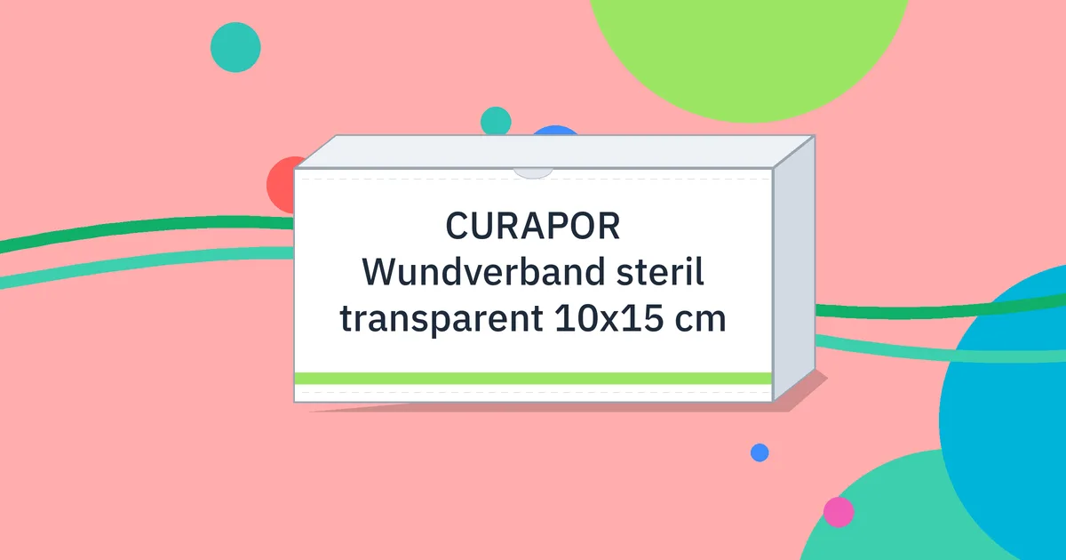 Symbolbild: Packung mit der Aufschrift CURAPOR Wundverband steril transparent 10x15 cm (PZN 16044643) – Verfügbarkeit und Bezug in Apotheken in Frankfurt am Main