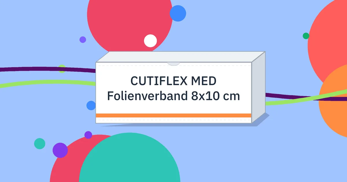 Symbolbild: Packung mit der Aufschrift CUTIFLEX MED Folienverband 8x10 cm (PZN 17591927) – Verfügbarkeit und Bezug in Apotheken in Frankfurt am Main