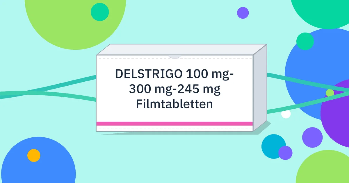 Symbolbild: Packung mit der Aufschrift DELSTRIGO 100 mg-300 mg-245 mg Filmtabletten (PZN 17230454) – Verfügbarkeit und Bezug in Apotheken in Frankfurt am Main
