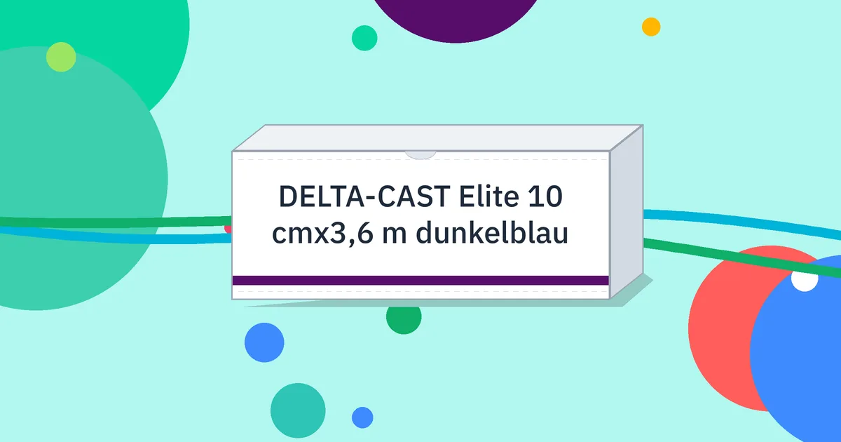 Symbolbild: Packung mit der Aufschrift DELTA-CAST Elite 10 cmx3,6 m dunkelblau (PZN 07550488) – Verfügbarkeit und Bezug in Apotheken in Frankfurt am Main