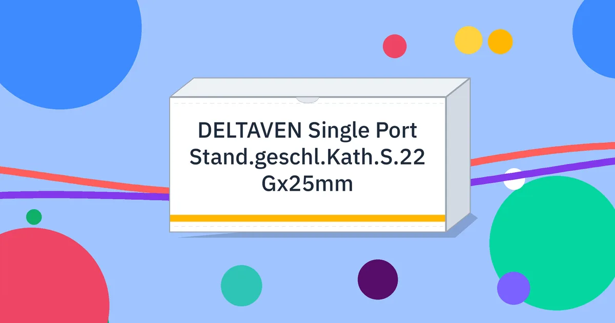 Symbolbild: Packung mit der Aufschrift DELTAVEN Single Port Stand.geschl.Kath.S.22 Gx25mm (PZN 18873378) – Verfügbarkeit und Bezug in Apotheken in Frankfurt am Main