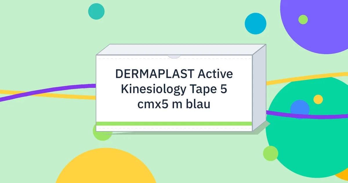 Symbolbild: Packung mit der Aufschrift DERMAPLAST Active Kinesiology Tape 5 cmx5 m blau (PZN 12903032) – Verfügbarkeit und Bezug in Apotheken in Frankfurt am Main