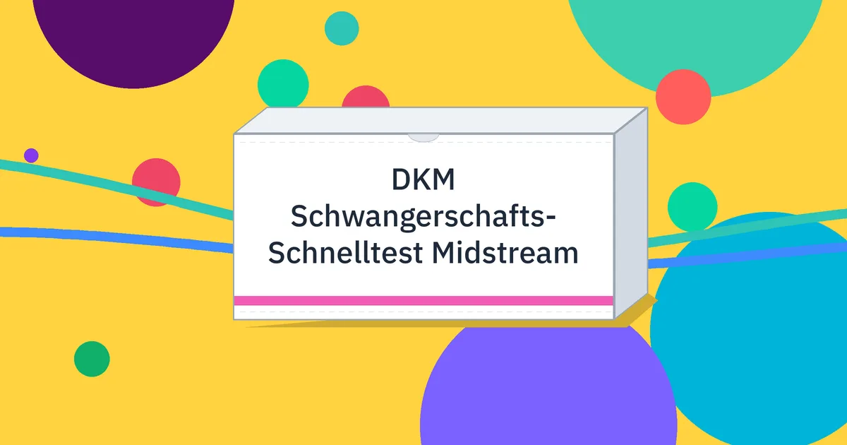 Symbolbild: Packung mit der Aufschrift DKM Schwangerschafts-Schnelltest Midstream (PZN 20389158) – Verfügbarkeit und Bezug in Apotheken in Frankfurt am Main