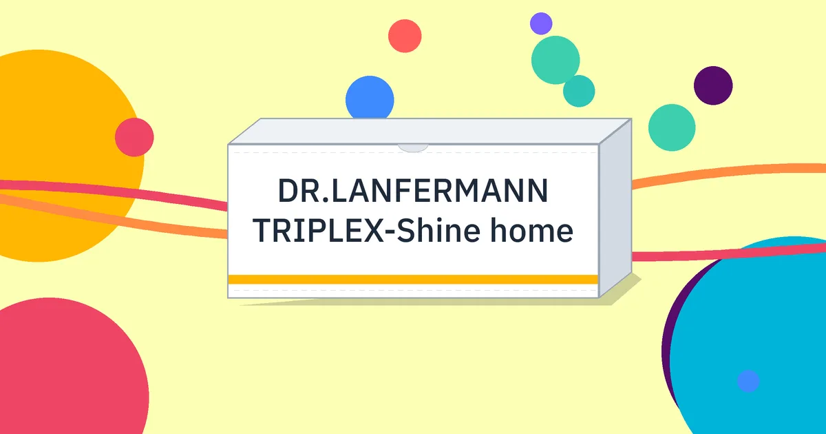 Symbolbild: Packung mit der Aufschrift DR.LANFERMANN TRIPLEX-Shine home (PZN 14370396) – Verfügbarkeit und Bezug in Apotheken in Frankfurt am Main