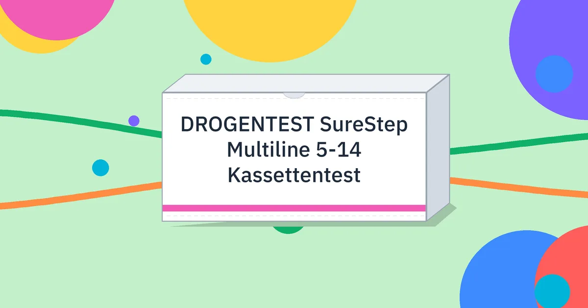 Symbolbild: Packung mit der Aufschrift DROGENTEST SureStep Multiline 5-14 Kassettentest (PZN 16589466) – Verfügbarkeit und Bezug in Apotheken in Frankfurt am Main