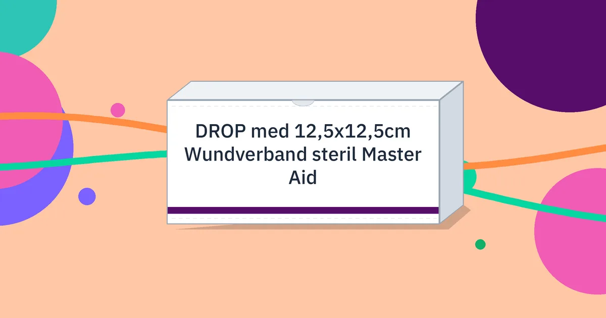 Symbolbild: Packung mit der Aufschrift DROP med 12,5x12,5cm Wundverband steril Master Aid (PZN 04045962) – Verfügbarkeit und Bezug in Apotheken in Frankfurt am Main