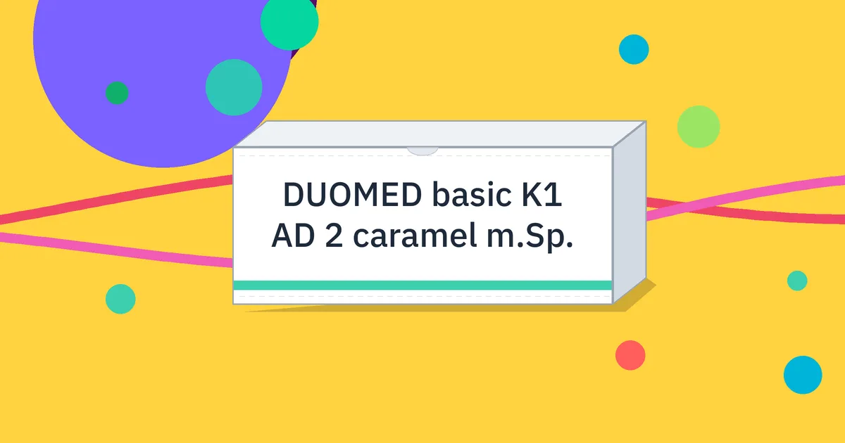 Symbolbild: Packung mit der Aufschrift DUOMED basic K1 AD 2 caramel m.Sp. (PZN 20903247) – Verfügbarkeit und Bezug in Apotheken in Frankfurt am Main