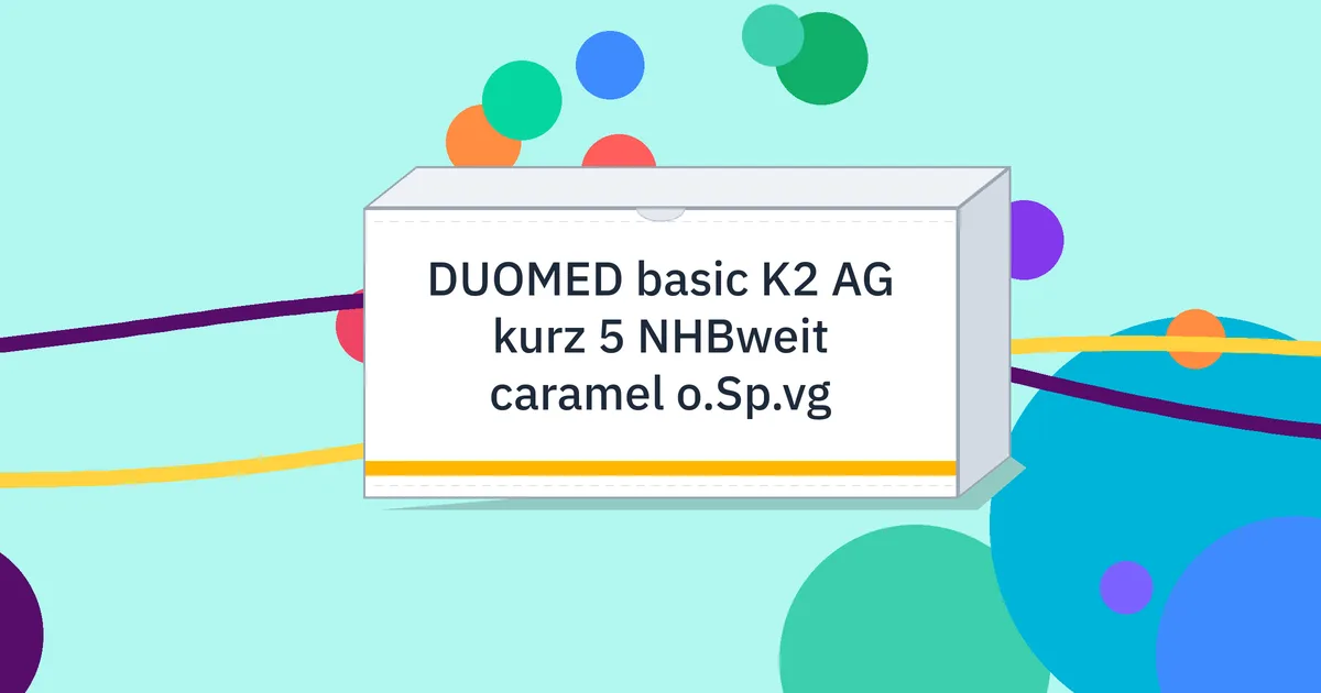Symbolbild: Packung mit der Aufschrift DUOMED basic K2 AG kurz 5 NHBweit caramel o.Sp.vg (PZN 20908351) – Verfügbarkeit und Bezug in Apotheken in Frankfurt am Main