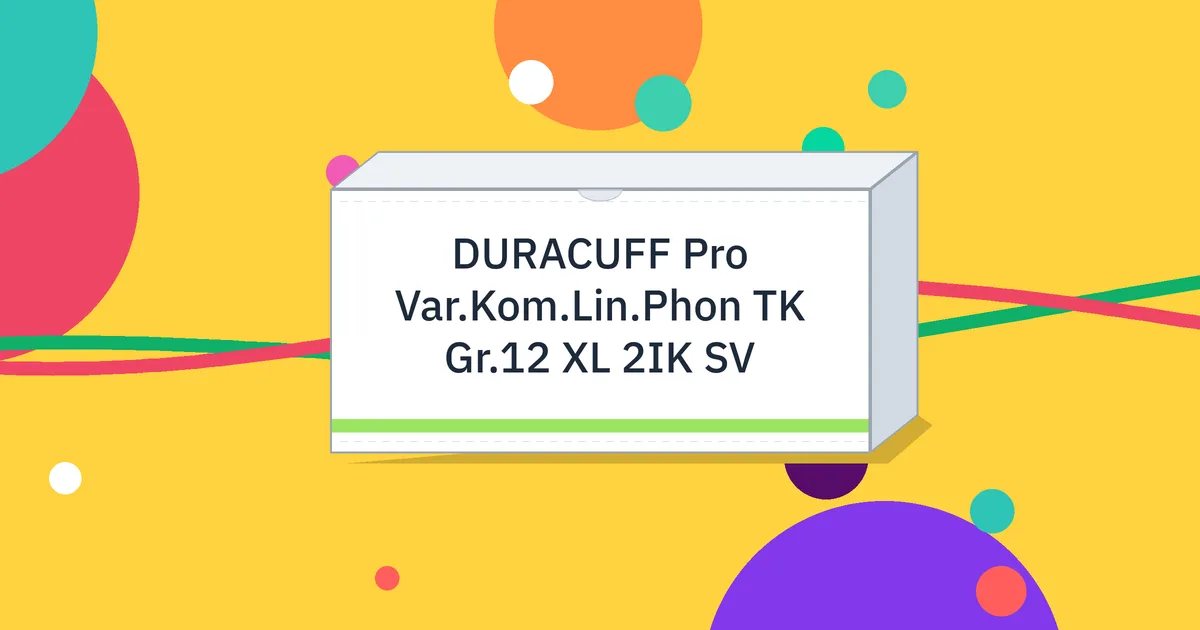 Symbolbild: Packung mit der Aufschrift DURACUFF Pro Var.Kom.Lin.Phon TK Gr.12 XL 2IK SV (PZN 19245804) – Verfügbarkeit und Bezug in Apotheken in Frankfurt am Main