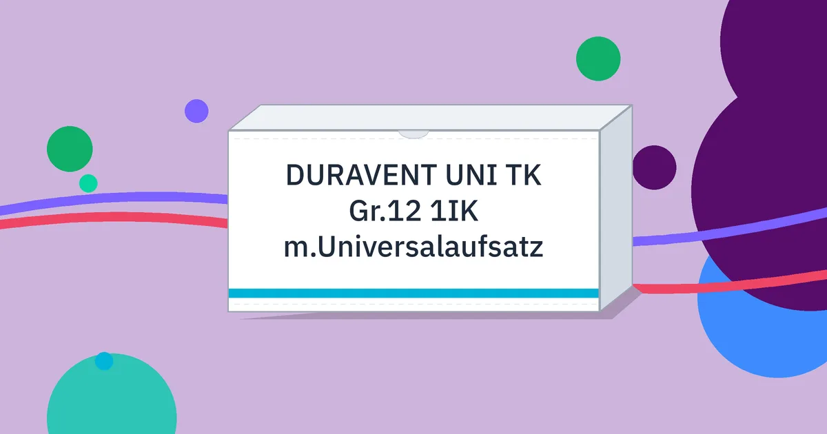 Symbolbild: Packung mit der Aufschrift DURAVENT UNI TK Gr.12 1IK m.Universalaufsatz (PZN 07544418) – Verfügbarkeit und Bezug in Apotheken in Frankfurt am Main