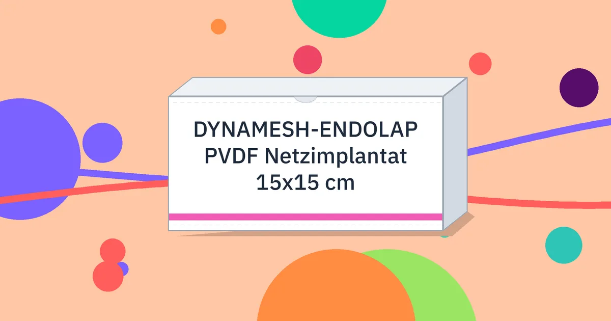 Symbolbild: Packung mit der Aufschrift DYNAMESH-ENDOLAP PVDF Netzimplantat 15x15 cm (PZN 19389785) – Verfügbarkeit und Bezug in Apotheken in Frankfurt am Main