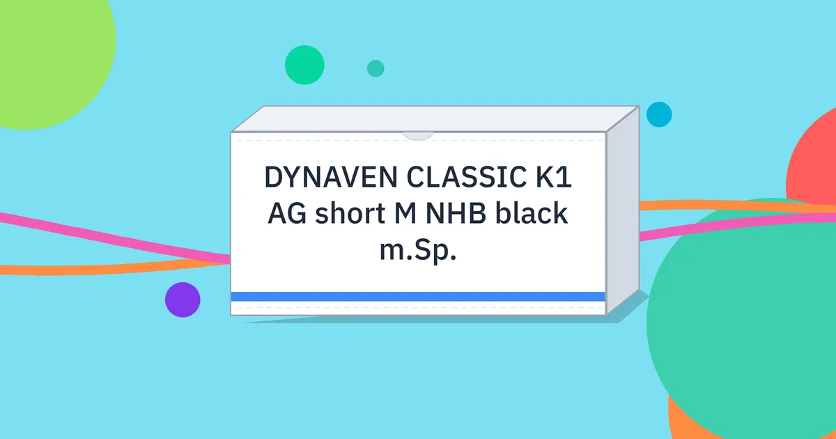 Symbolbild: Packung mit der Aufschrift DYNAVEN CLASSIC K1 AG short M NHB black m.Sp. (PZN 18415641) – Verfügbarkeit und Bezug in Apotheken in Frankfurt am Main