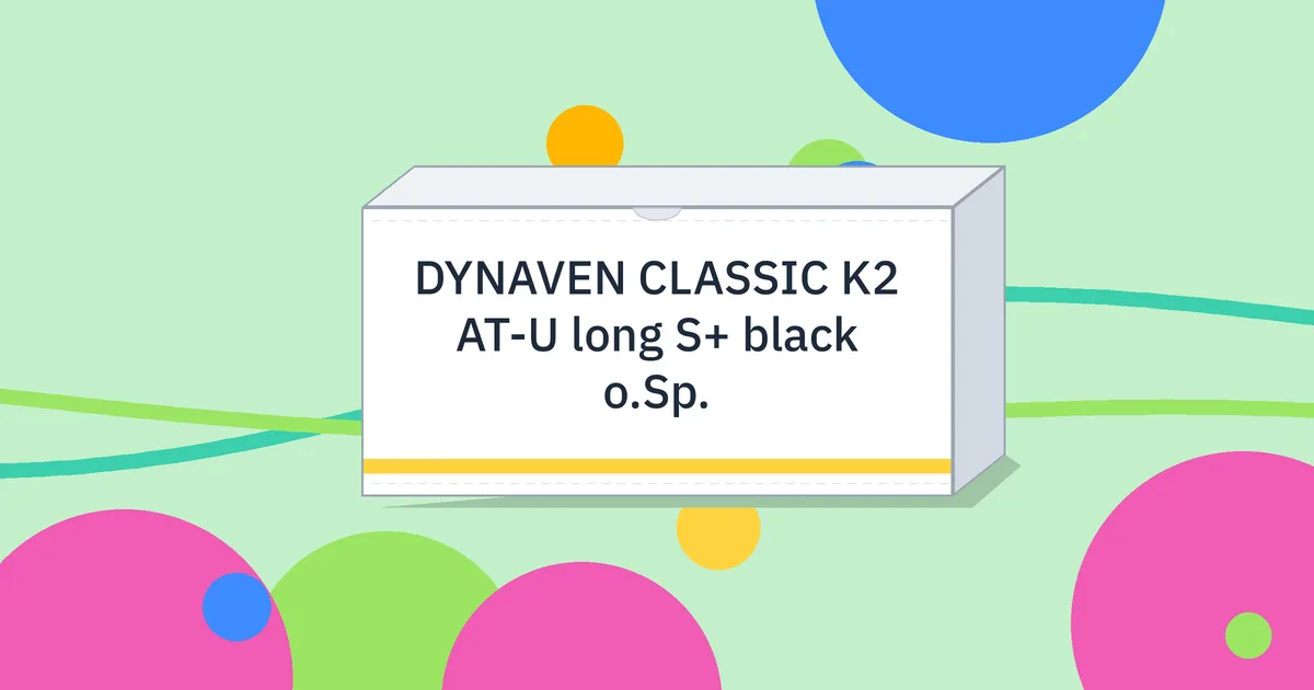 Symbolbild: Packung mit der Aufschrift DYNAVEN CLASSIC K2 AT-U long S+ black o.Sp. (PZN 18419515) – Verfügbarkeit und Bezug in Apotheken in Frankfurt am Main