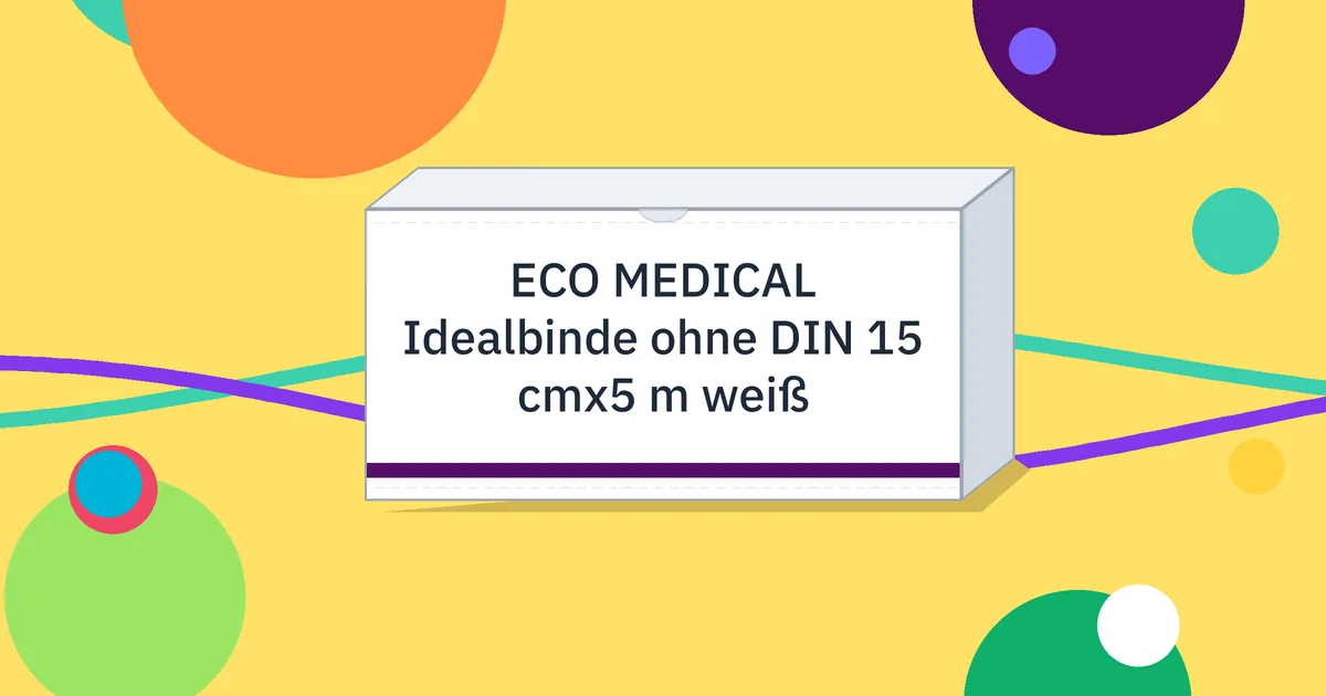 Symbolbild: Packung mit der Aufschrift ECO MEDICAL Idealbinde ohne DIN 15 cmx5 m weiß (PZN 08644895) – Verfügbarkeit und Bezug in Apotheken in Frankfurt am Main
