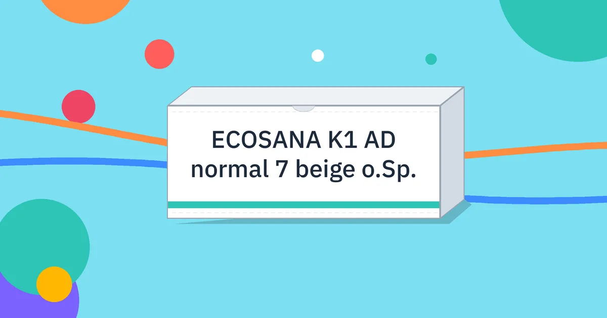 Symbolbild: Packung mit der Aufschrift ECOSANA K1 AD normal 7 beige o.Sp. (PZN 04725438) – Verfügbarkeit und Bezug in Apotheken in Frankfurt am Main