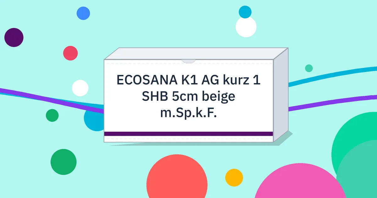 Symbolbild: Packung mit der Aufschrift ECOSANA K1 AG kurz 1 SHB 5cm beige m.Sp.k.F. (PZN 04725935) – Verfügbarkeit und Bezug in Apotheken in Frankfurt am Main