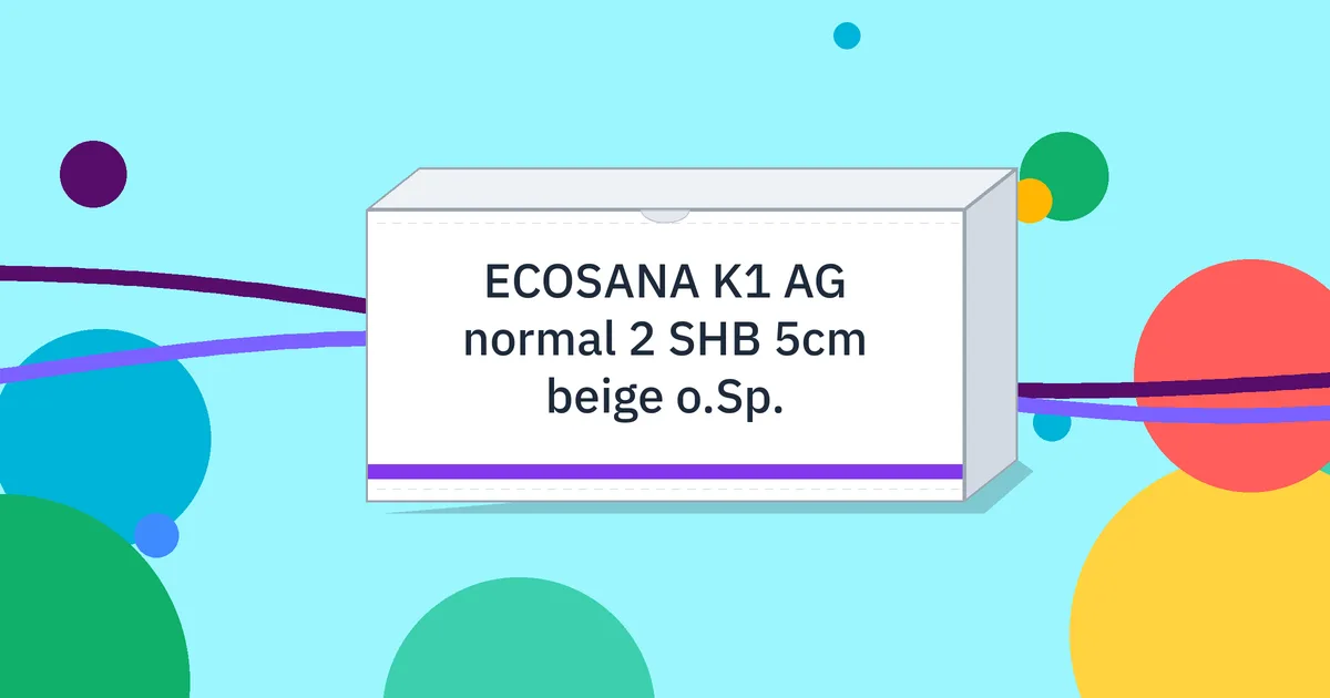 Symbolbild: Packung mit der Aufschrift ECOSANA K1 AG normal 2 SHB 5cm beige o.Sp. (PZN 04726633) – Verfügbarkeit und Bezug in Apotheken in Frankfurt am Main