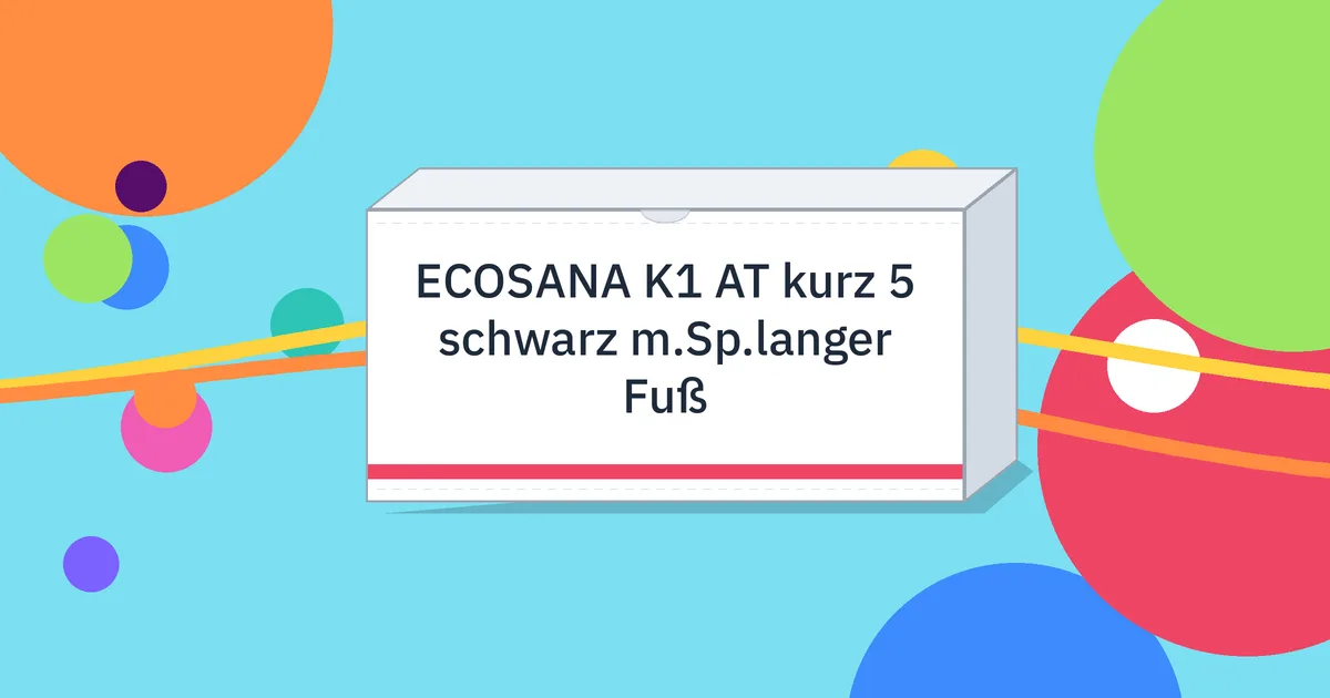 Symbolbild: Packung mit der Aufschrift ECOSANA K1 AT kurz 5 schwarz m.Sp.langer Fuß (PZN 04731953) – Verfügbarkeit und Bezug in Apotheken in Frankfurt am Main