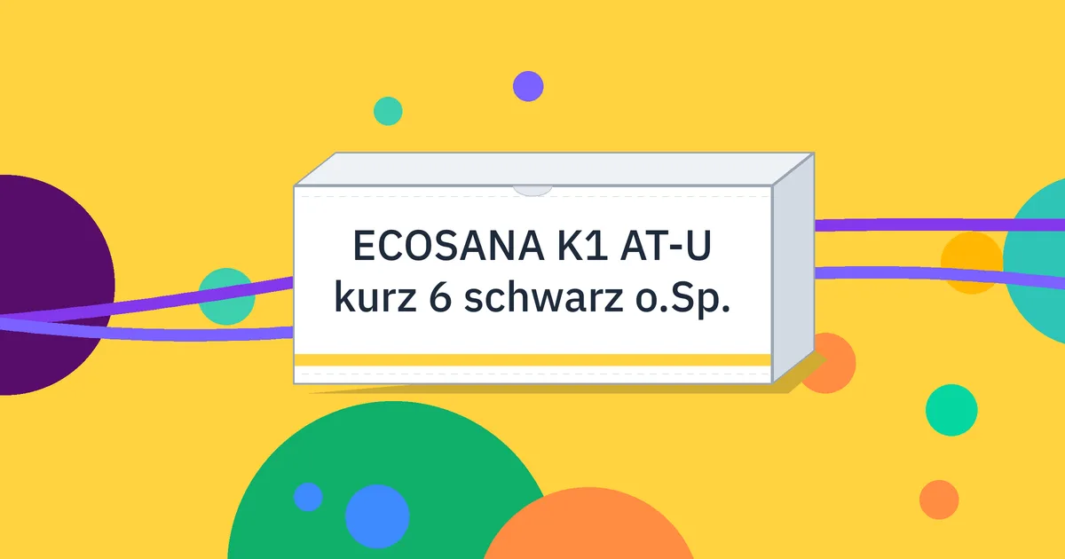 Symbolbild: Packung mit der Aufschrift ECOSANA K1 AT-U kurz 6 schwarz o.Sp. (PZN 04734756) – Verfügbarkeit und Bezug in Apotheken in Frankfurt am Main