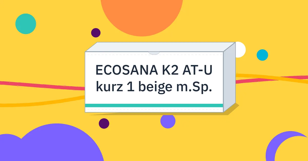 Symbolbild: Packung mit der Aufschrift ECOSANA K2 AT-U kurz 1 beige m.Sp. (PZN 01566376) – Verfügbarkeit und Bezug in Apotheken in Frankfurt am Main