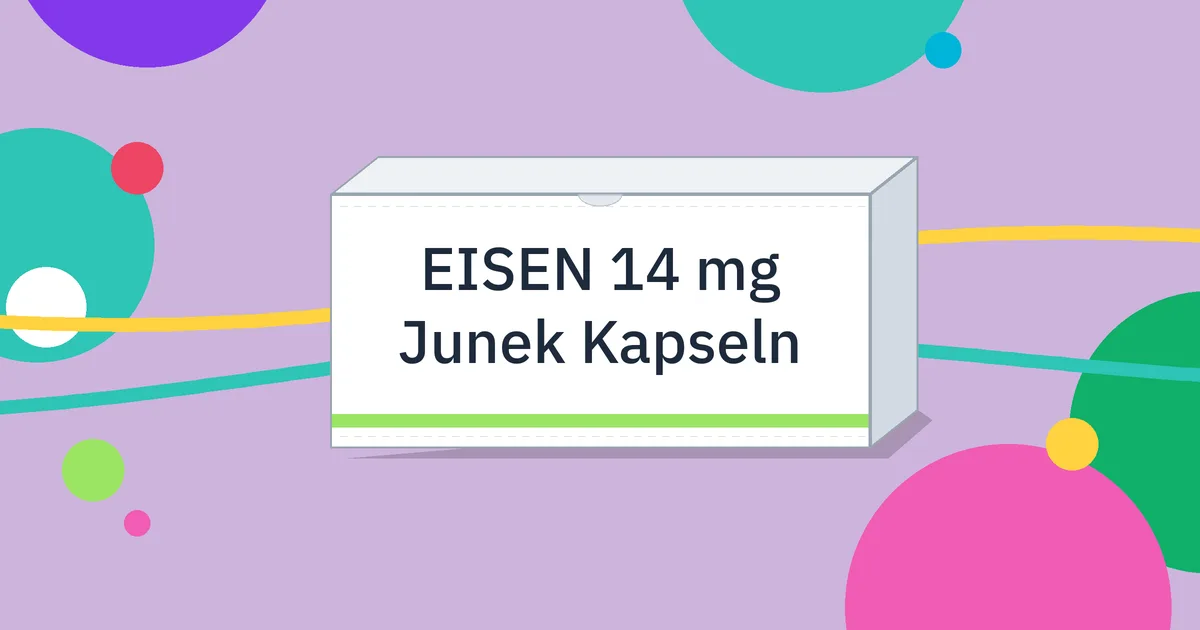 Symbolbild: Packung mit der Aufschrift EISEN 14 mg Junek Kapseln (PZN 07083302) – Verfügbarkeit und Bezug in Apotheken in Frankfurt am Main