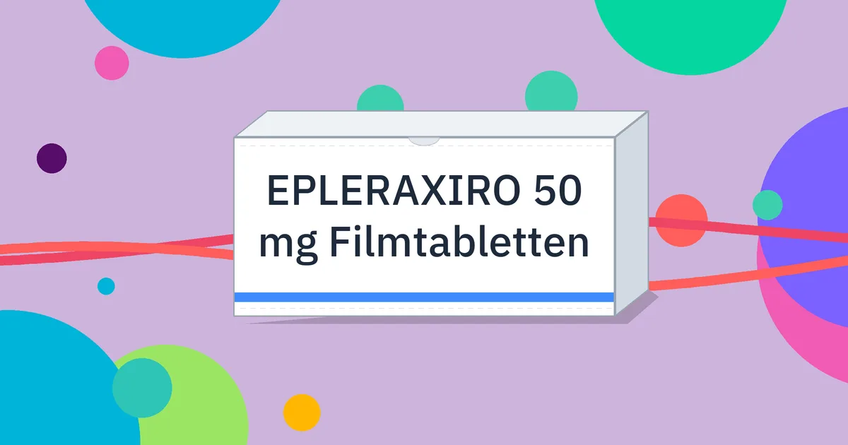 Symbolbild: Packung mit der Aufschrift EPLERAXIRO 50 mg Filmtabletten (PZN 19855112) – Verfügbarkeit und Bezug in Apotheken in Frankfurt am Main
