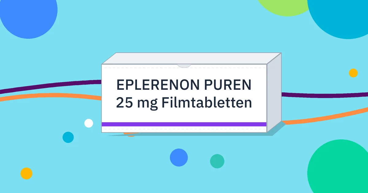 Symbolbild: Packung mit der Aufschrift EPLERENON PUREN 25 mg Filmtabletten (PZN 17978827) – Verfügbarkeit und Bezug in Apotheken in Frankfurt am Main