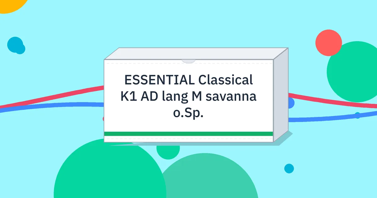 Symbolbild: Packung mit der Aufschrift ESSENTIAL Classical K1 AD lang M savanna o.Sp. (PZN 17003830) – Verfügbarkeit und Bezug in Apotheken in Frankfurt am Main