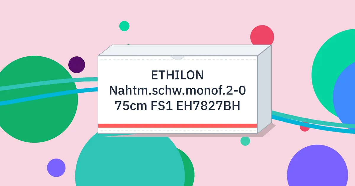 Symbolbild: Packung mit der Aufschrift ETHILON Nahtm.schw.monof.2-0 75cm FS1 EH7827BH (PZN 19884183) – Verfügbarkeit und Bezug in Apotheken in Frankfurt am Main