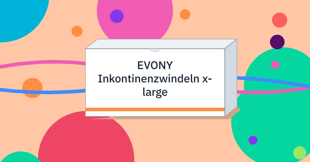 Symbolbild: Packung mit der Aufschrift EVONY Inkontinenzwindeln x-large (PZN 18202833) – Verfügbarkeit und Bezug in Apotheken in Frankfurt am Main