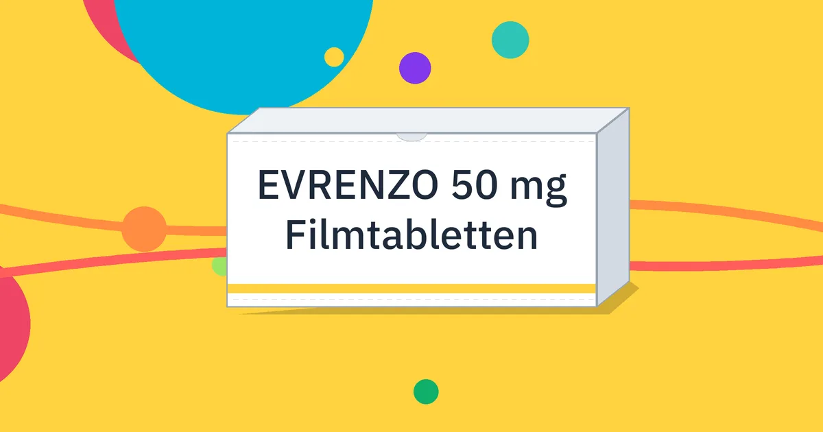 Symbolbild: Packung mit der Aufschrift EVRENZO 50 mg Filmtabletten (PZN 19798934) – Verfügbarkeit und Bezug in Apotheken in Frankfurt am Main