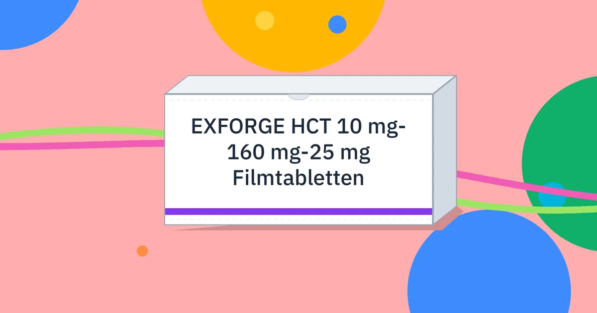 Symbolbild: Packung mit der Aufschrift EXFORGE HCT 10 mg-160 mg-25 mg Filmtabletten (PZN 11035875) – Verfügbarkeit und Bezug in Apotheken in Frankfurt am Main