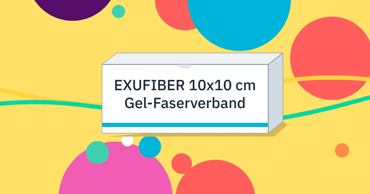 Symbolbild: Packung mit der Aufschrift EXUFIBER 10x10 cm Gel-Faserverband (PZN 18133925) – Verfügbarkeit und Bezug in Apotheken in Frankfurt am Main