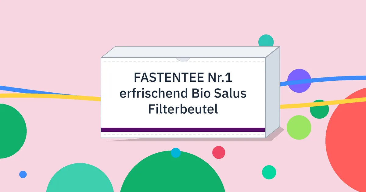 Symbolbild: Packung mit der Aufschrift FASTENTEE Nr.1 erfrischend Bio Salus Filterbeutel (PZN 05727416) – Verfügbarkeit und Bezug in Apotheken in Frankfurt am Main