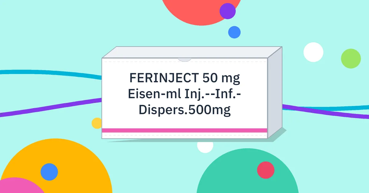 Symbolbild: Packung mit der Aufschrift FERINJECT 50 mg Eisen-ml Inj.--Inf.-Dispers.500mg (PZN 19409341) – Verfügbarkeit und Bezug in Apotheken in Frankfurt am Main