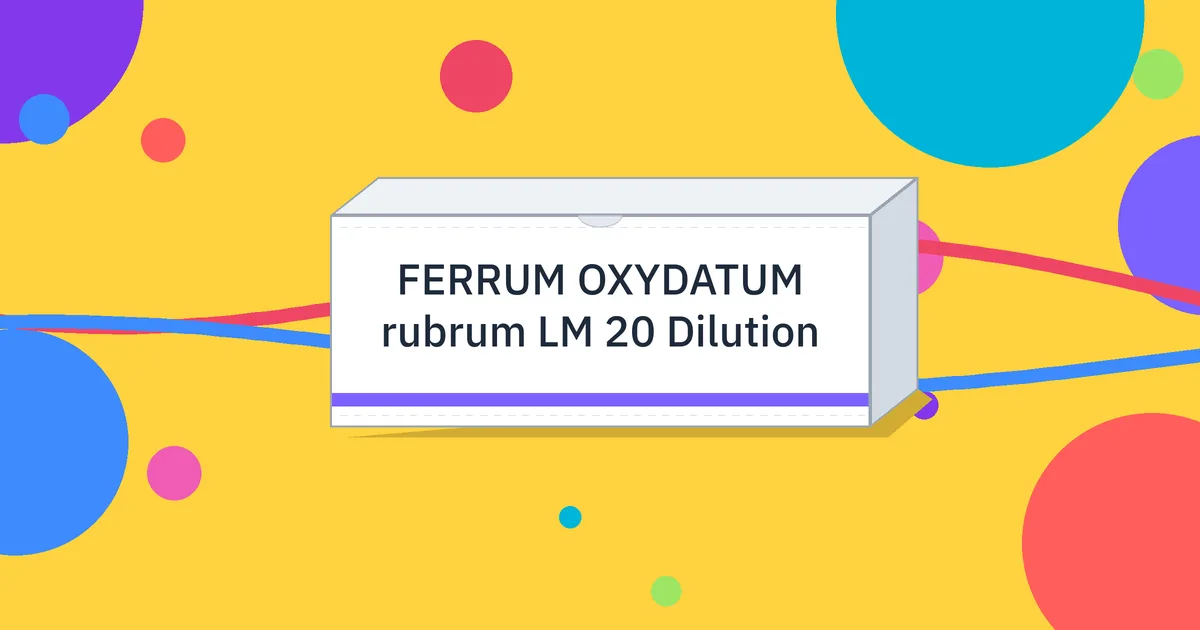 Symbolbild: Packung mit der Aufschrift FERRUM OXYDATUM rubrum LM 20 Dilution (PZN 12851772) – Verfügbarkeit und Bezug in Apotheken in Frankfurt am Main