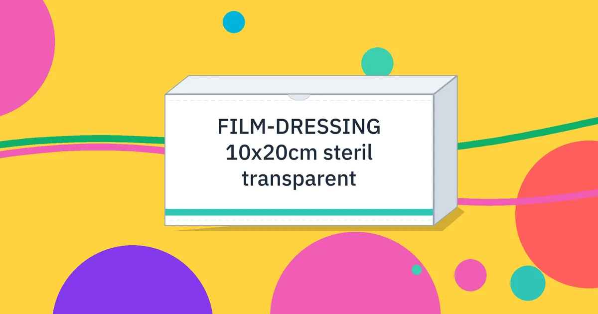 Symbolbild: Packung mit der Aufschrift FILM-DRESSING 10x20cm steril transparent (PZN 20010549) – Verfügbarkeit und Bezug in Apotheken in Frankfurt am Main