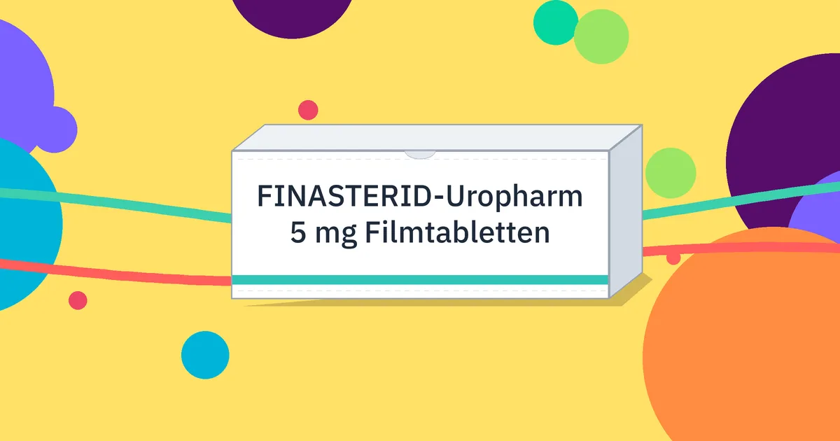Symbolbild: Packung mit der Aufschrift FINASTERID-Uropharm 5 mg Filmtabletten (PZN 05553637) – Verfügbarkeit und Bezug in Apotheken in Frankfurt am Main