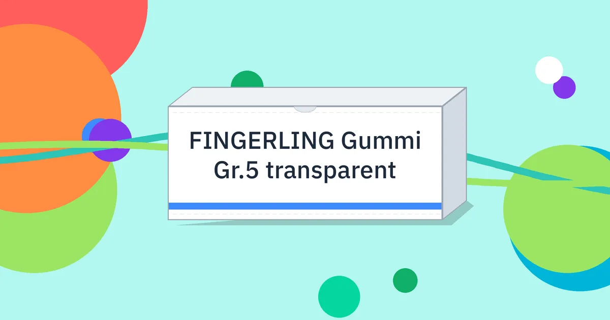 Symbolbild: Packung mit der Aufschrift FINGERLING Gummi Gr.5 transparent (PZN 01726905) – Verfügbarkeit und Bezug in Apotheken in Frankfurt am Main