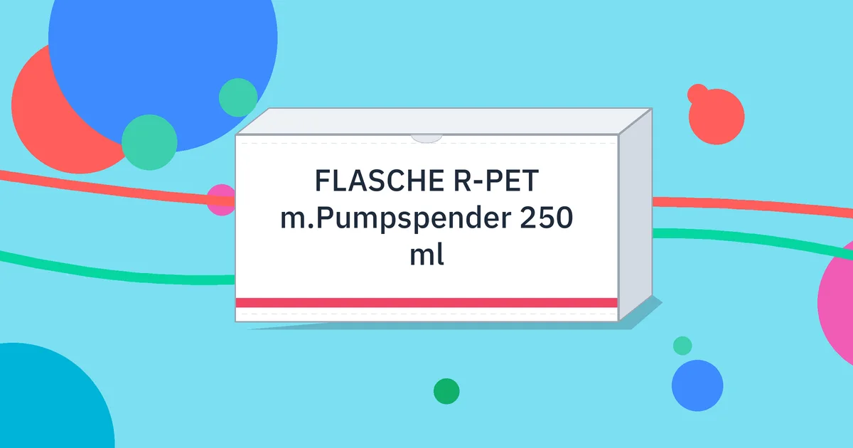 Symbolbild: Packung mit der Aufschrift FLASCHE R-PET m.Pumpspender 250 ml (PZN 16754391) – Verfügbarkeit und Bezug in Apotheken in Frankfurt am Main