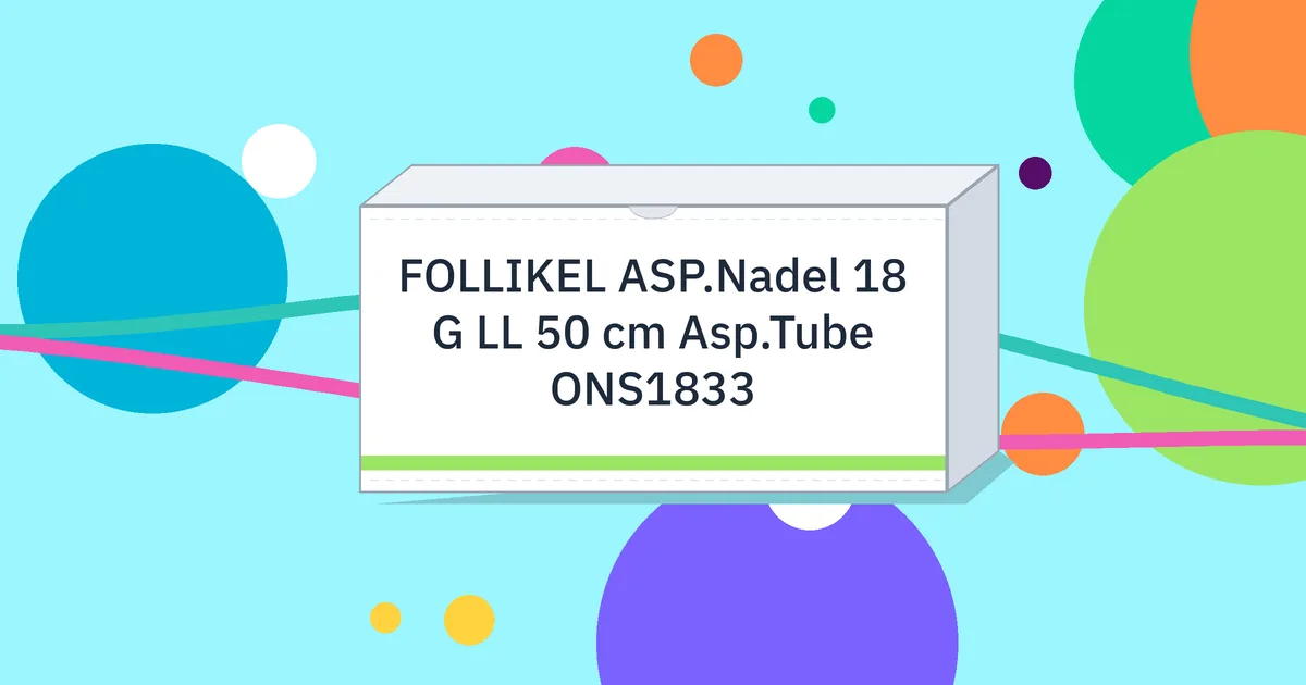 Symbolbild: Packung mit der Aufschrift FOLLIKEL ASP.Nadel 18 G LL 50 cm Asp.Tube ONS1833 (PZN 19055239) – Verfügbarkeit und Bezug in Apotheken in Frankfurt am Main