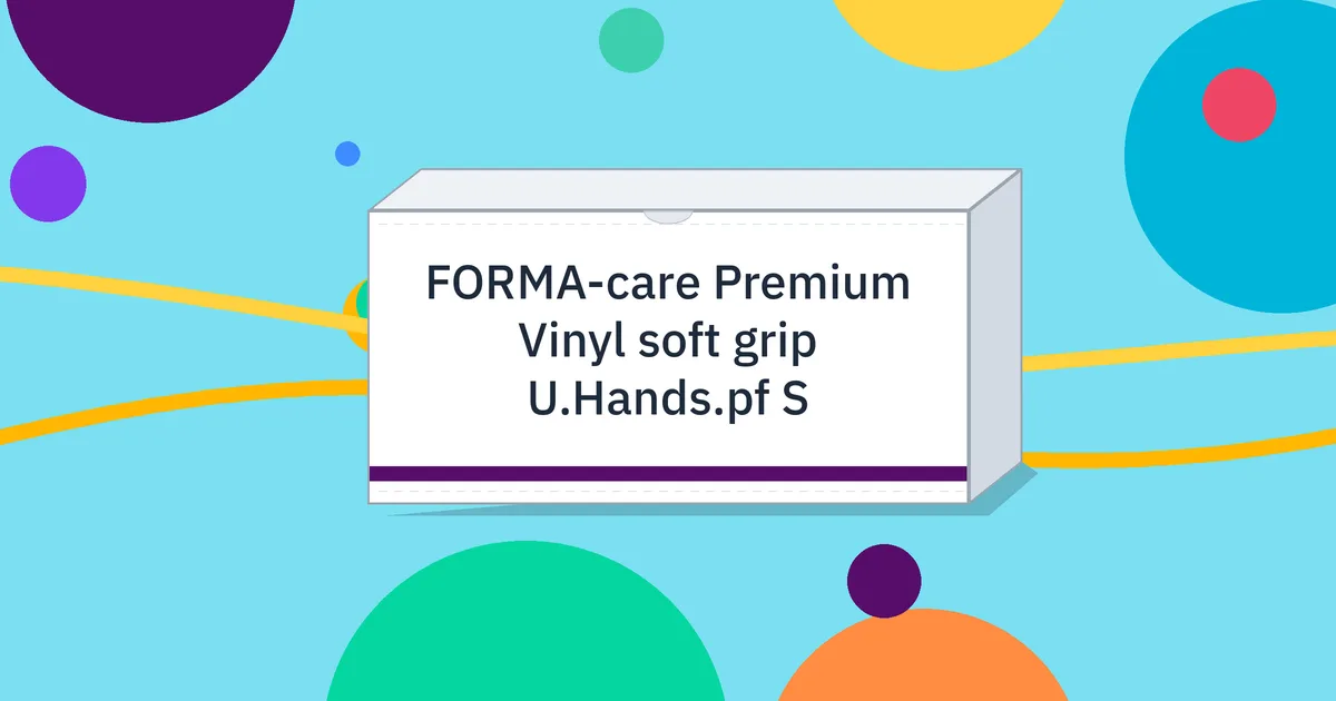 Symbolbild: Packung mit der Aufschrift FORMA-care Premium Vinyl soft grip U.Hands.pf S (PZN 18023289) – Verfügbarkeit und Bezug in Apotheken in Frankfurt am Main