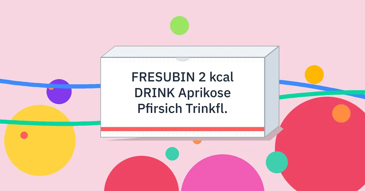 Symbolbild: Packung mit der Aufschrift FRESUBIN 2 kcal DRINK Aprikose Pfirsich Trinkfl. (PZN 20187733) – Verfügbarkeit und Bezug in Apotheken in Frankfurt am Main