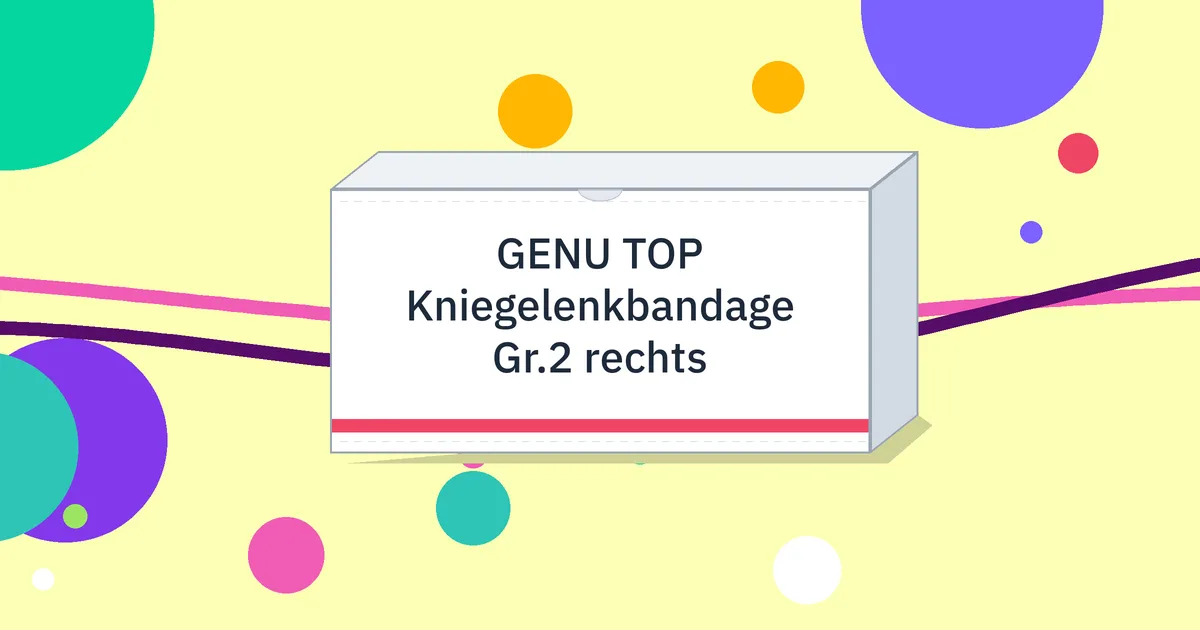 Symbolbild: Packung mit der Aufschrift GENU TOP Kniegelenkbandage Gr.2 rechts (PZN 05046001) – Verfügbarkeit und Bezug in Apotheken in Frankfurt am Main