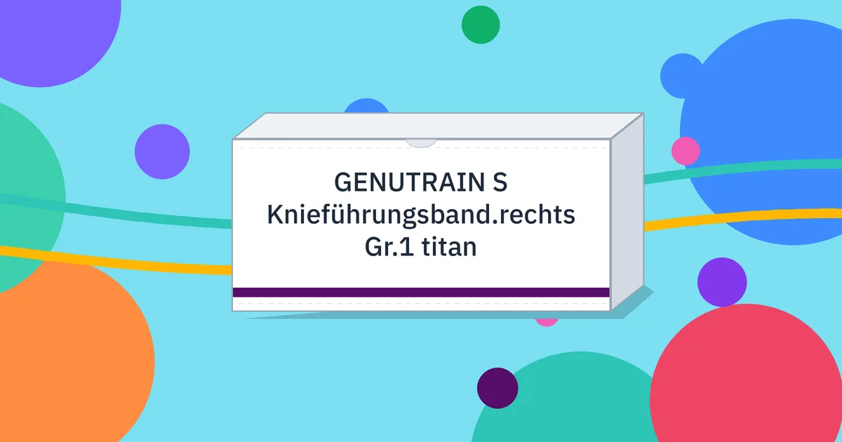 Symbolbild: Packung mit der Aufschrift GENUTRAIN S Knieführungsband.rechts Gr.1 titan (PZN 02428601) – Verfügbarkeit und Bezug in Apotheken in Frankfurt am Main