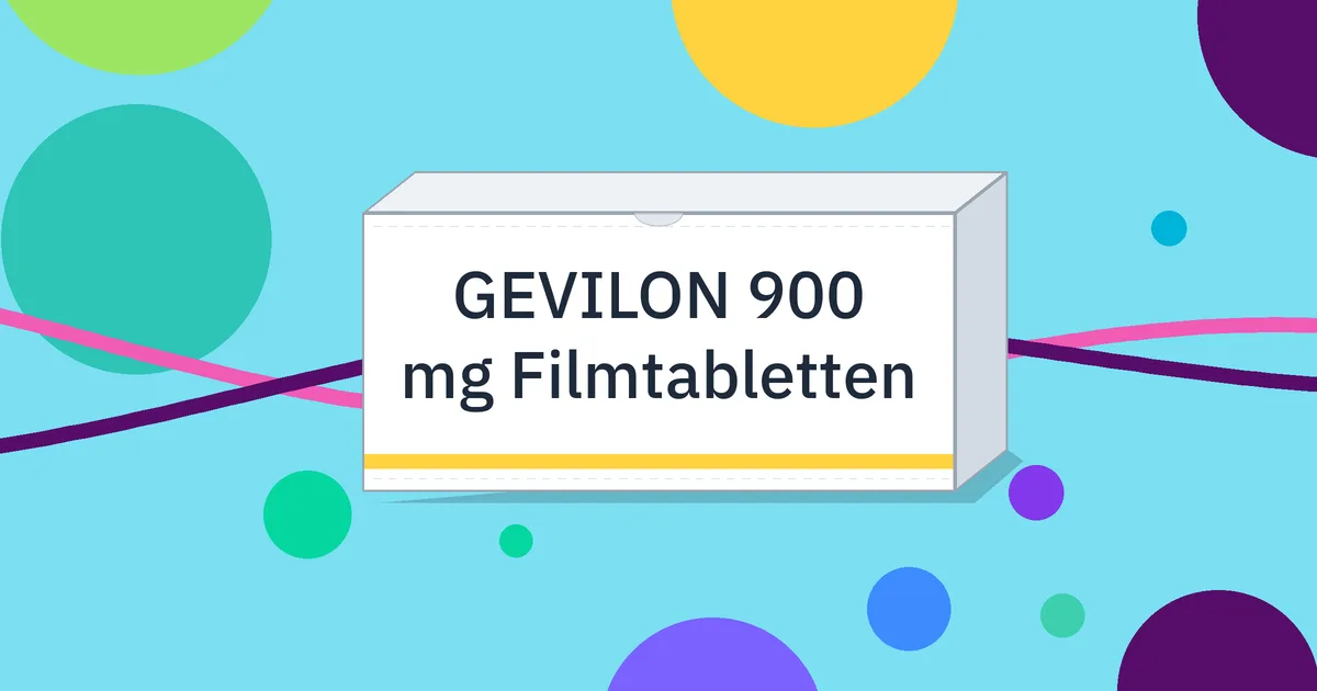 Symbolbild: Packung mit der Aufschrift GEVILON 900 mg Filmtabletten (PZN 00379407) – Verfügbarkeit und Bezug in Apotheken in Frankfurt am Main