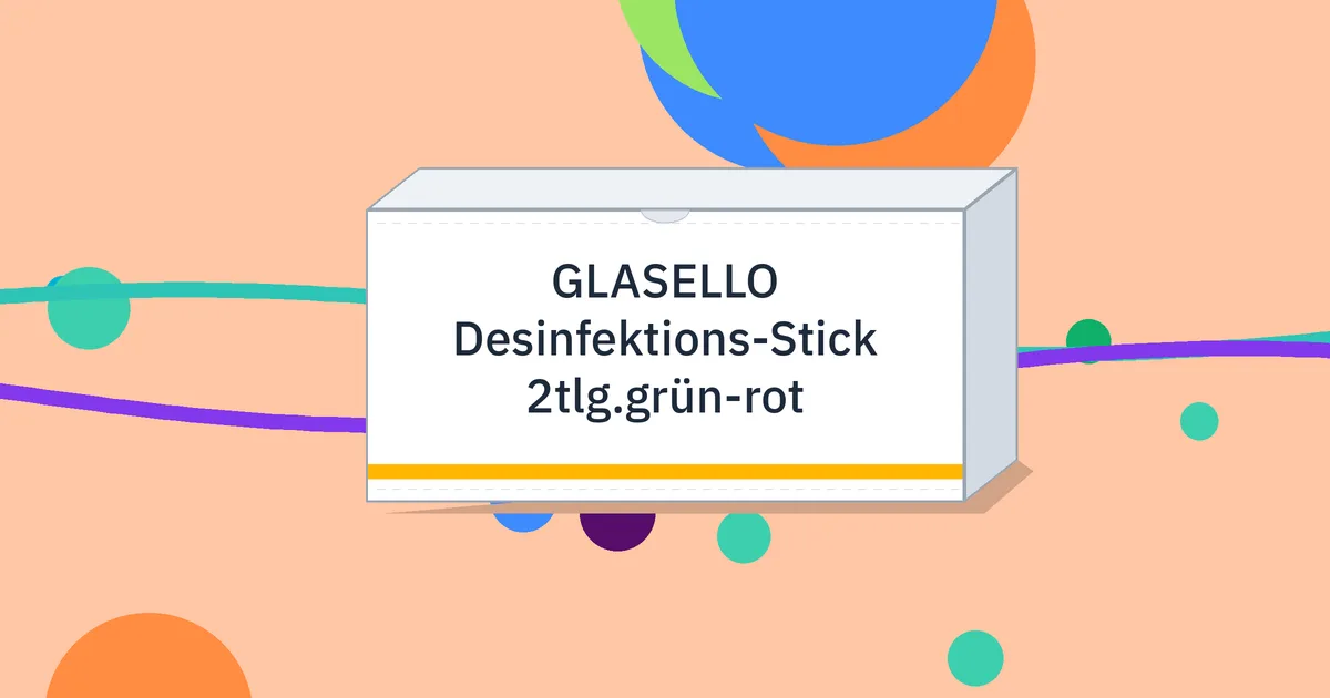 Symbolbild: Packung mit der Aufschrift GLASELLO Desinfektions-Stick 2tlg.grün-rot (PZN 12602715) – Verfügbarkeit und Bezug in Apotheken in Frankfurt am Main