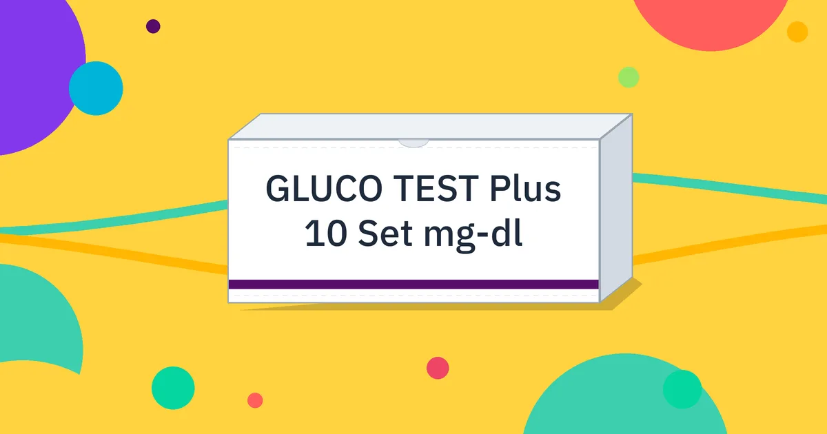 Symbolbild: Packung mit der Aufschrift GLUCO TEST Plus 10 Set mg-dl (PZN 09732489) – Verfügbarkeit und Bezug in Apotheken in Frankfurt am Main