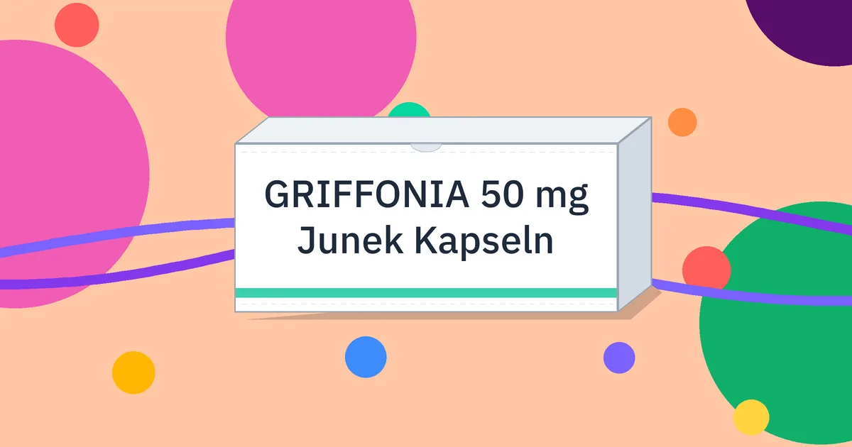Symbolbild: Packung mit der Aufschrift GRIFFONIA 50 mg Junek Kapseln (PZN 10337427) – Verfügbarkeit und Bezug in Apotheken in Frankfurt am Main